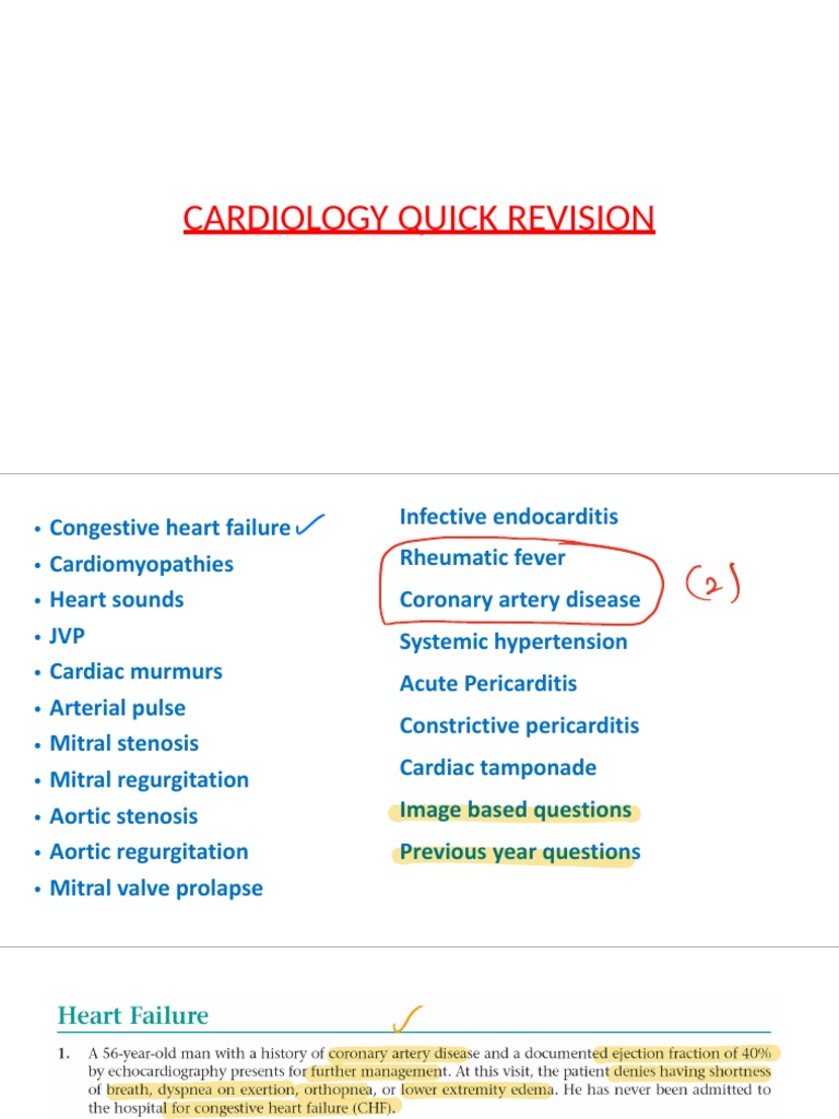 Cardiology Quick Revision Guide | PDF | Myocardial Infarction | Heart