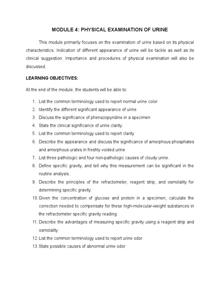 AUBF Lec Week#4 Physical Examination of Urine | PDF | Urine | Medical ...