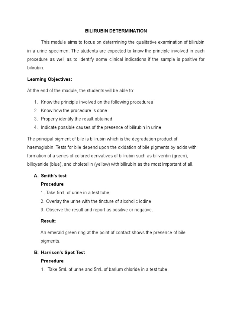 Aubf Lab Week 8 Bilirubin Determination Pdf