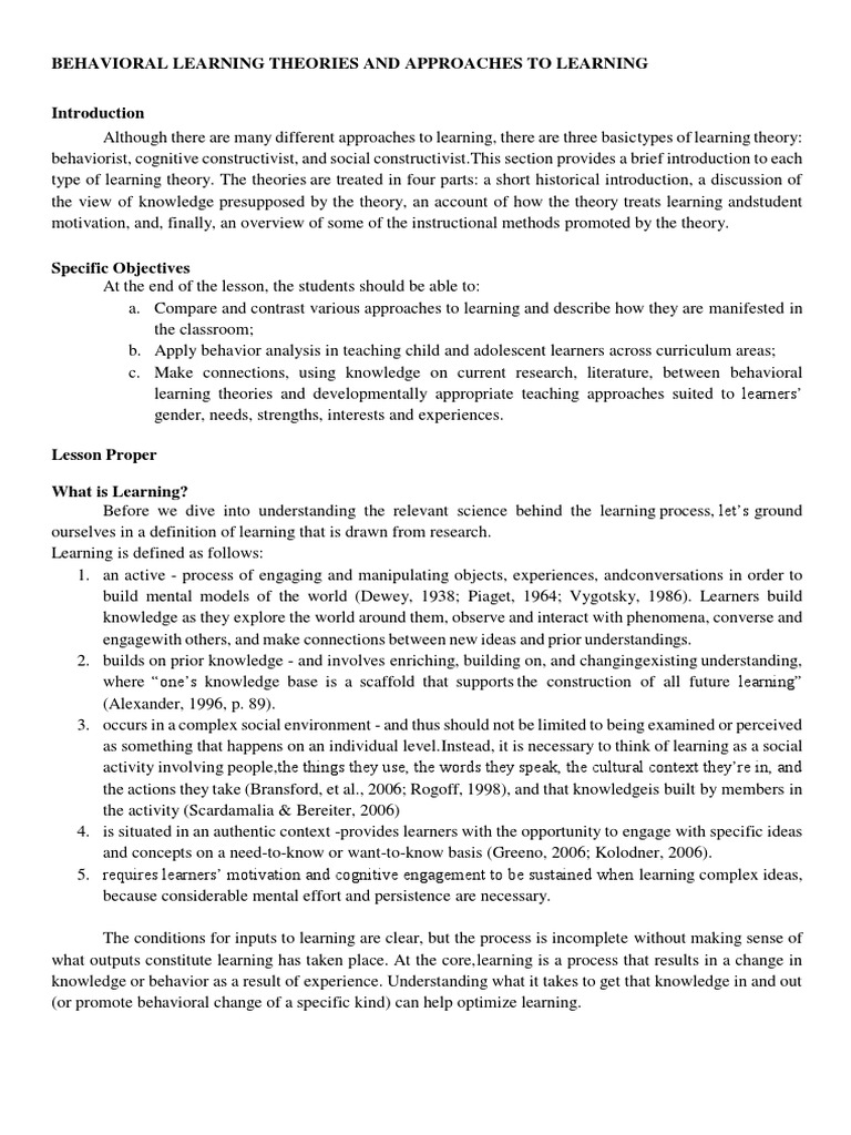 Finals Lesson 3 Behavioral Learning Theories and Approaches To Learning ... Finals Lesson 3 Behavioral Learning Theories and Approaches To Learning ...