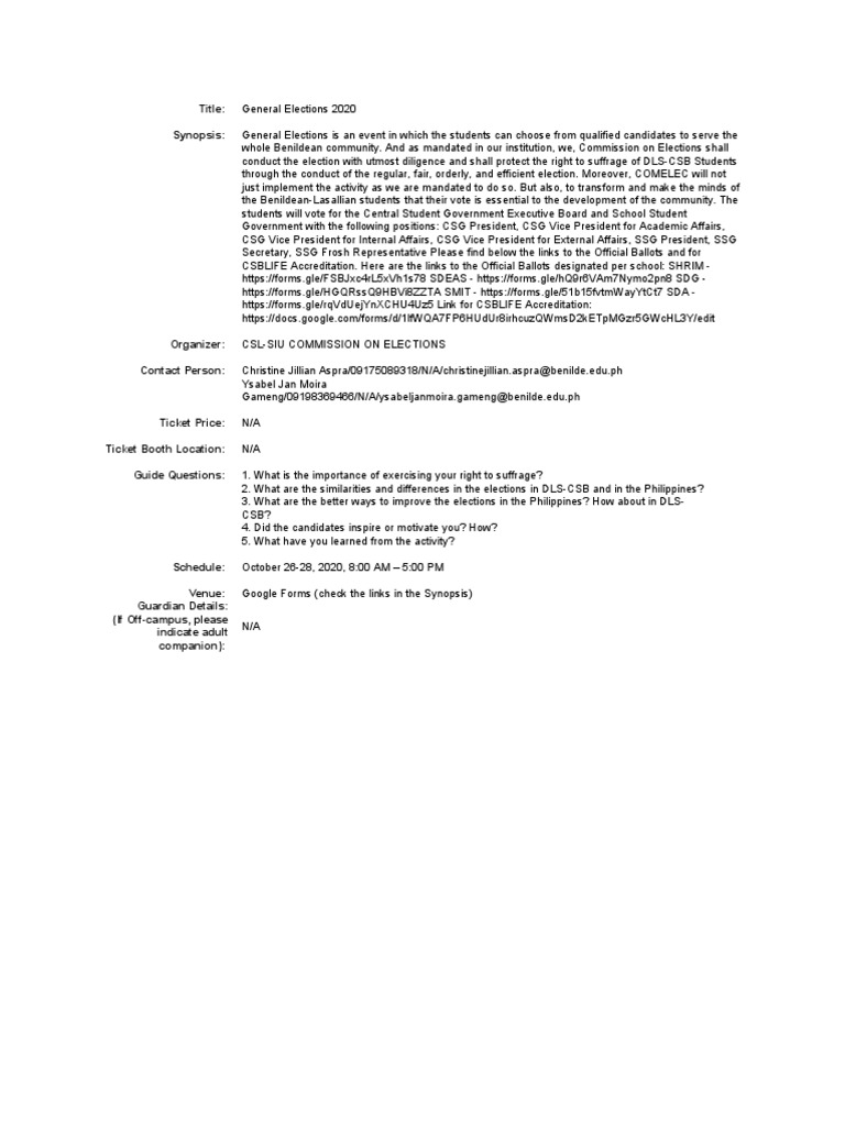 CSBLIFE Accreditation General Elections Reflection Paper | PDF