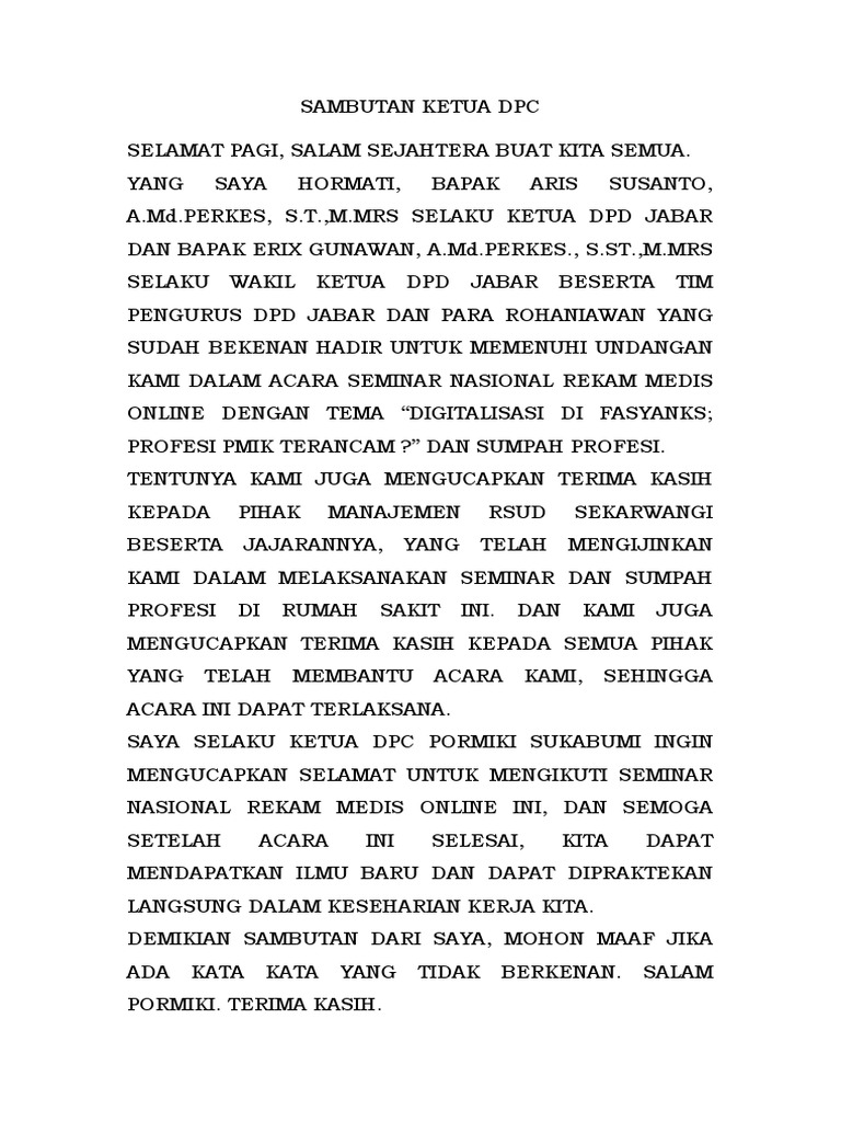 Sambutan Ketua DPC | PDF