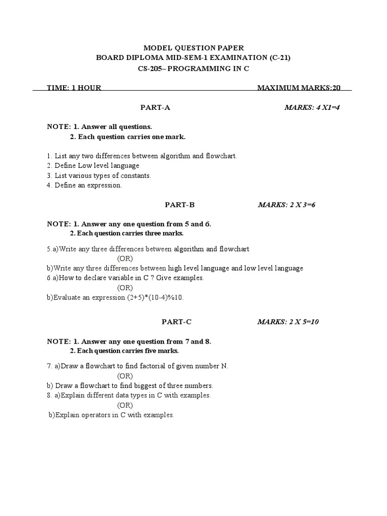 Model Question Paper | PDF | Parameter (Computer Programming) | Matrix ...