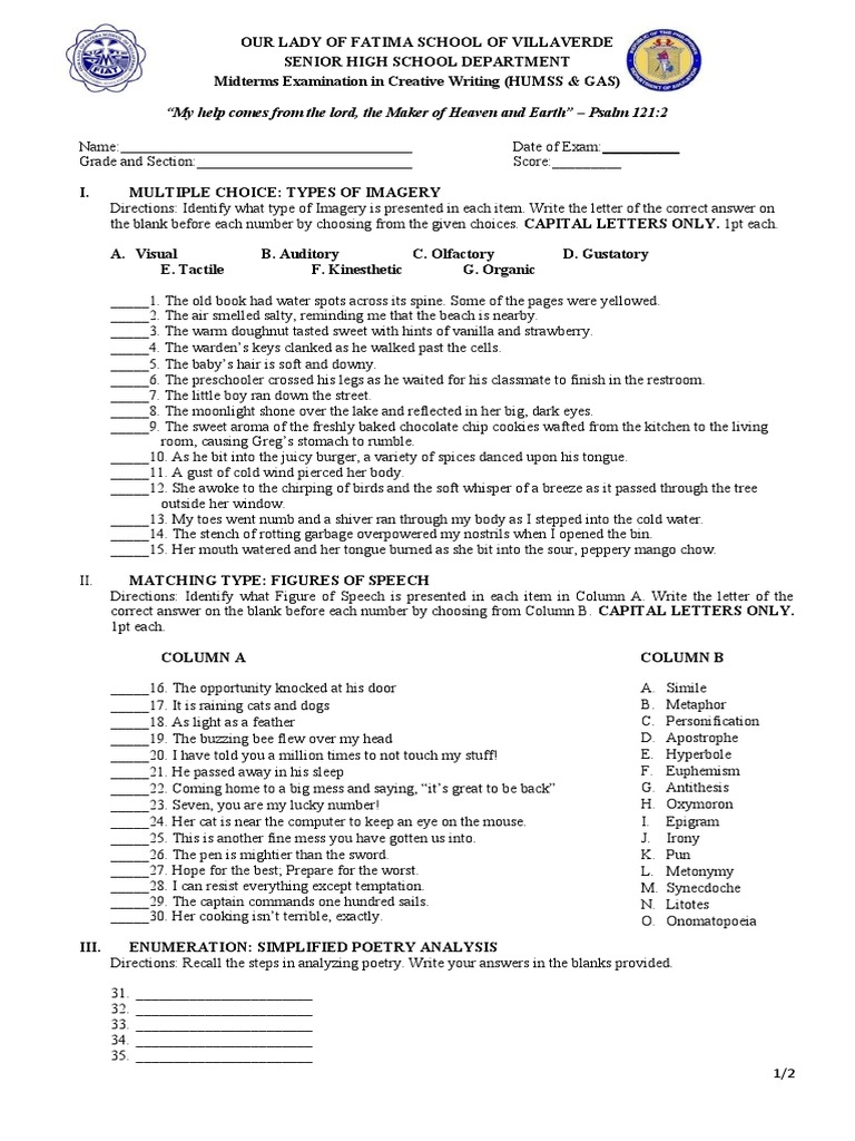 Midterms Exam CW | PDF | Poetry