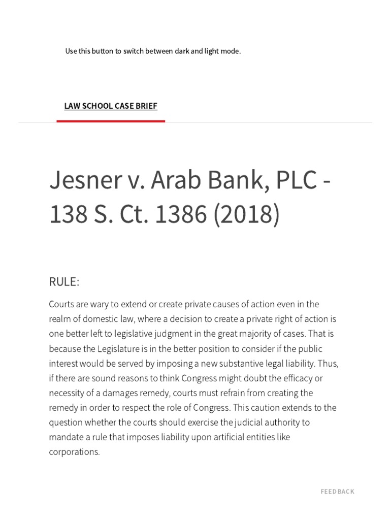 Jesner v. Arab Bank 138 S. Ct. 1386 (2018) | PDF | Public Law | Common Law