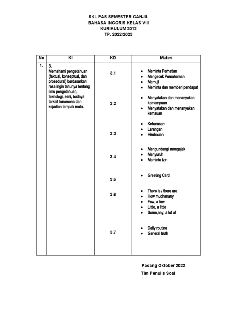 SKL PAS SEM GANJIL BING KLS 8 2022 2023 | PDF