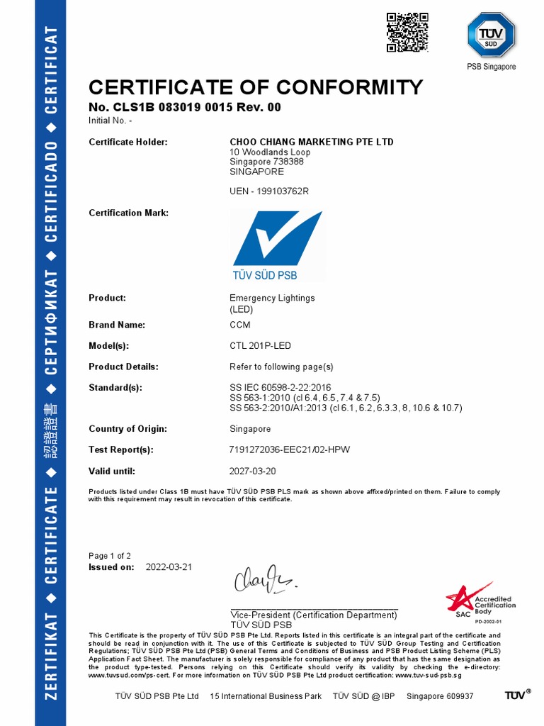 TÜV SÜD Certificate for Emergency Lighting | PDF | Technology & Engineering