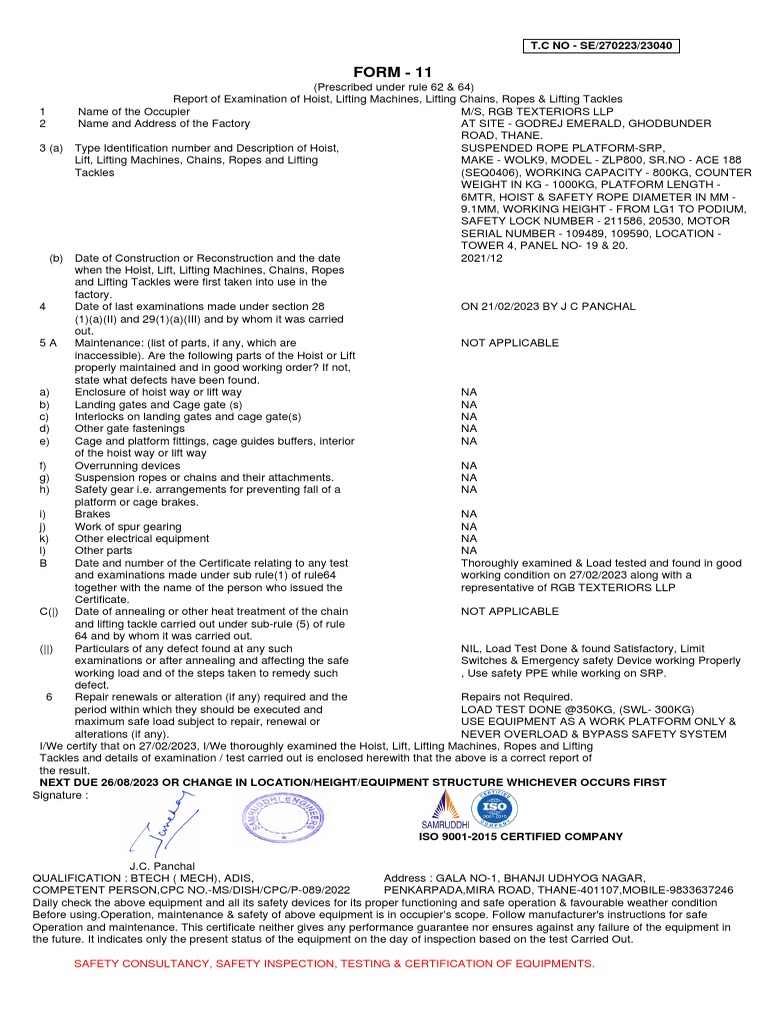 TPI Certificate - RGB Exteriors | PDF | Elevator | Transport