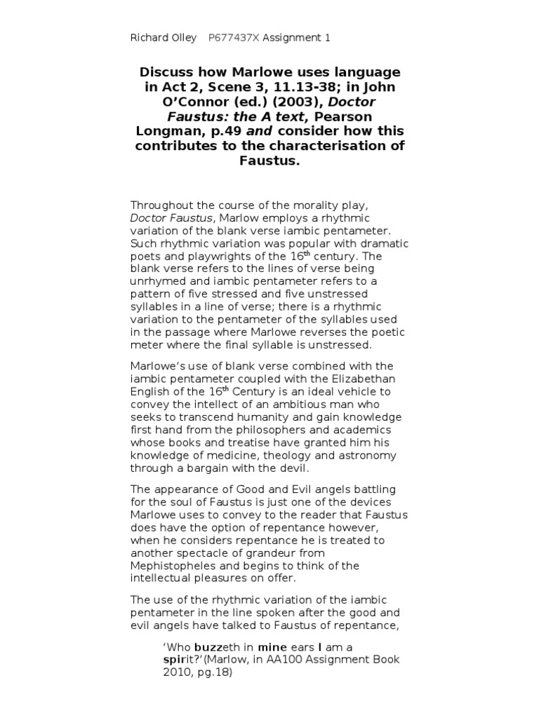 TMA01 Part 2, Christopher Marlowe, DR Faustus | PDF | Metre (Poetry ...