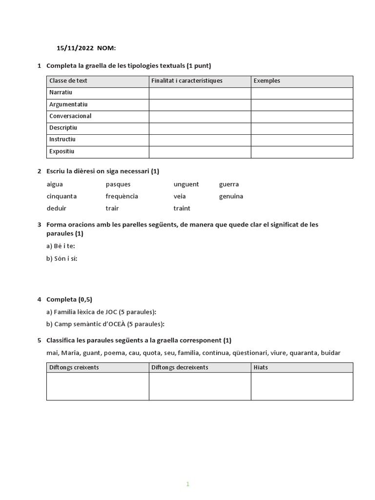 Examen 3r ESo 15:11 | PDF