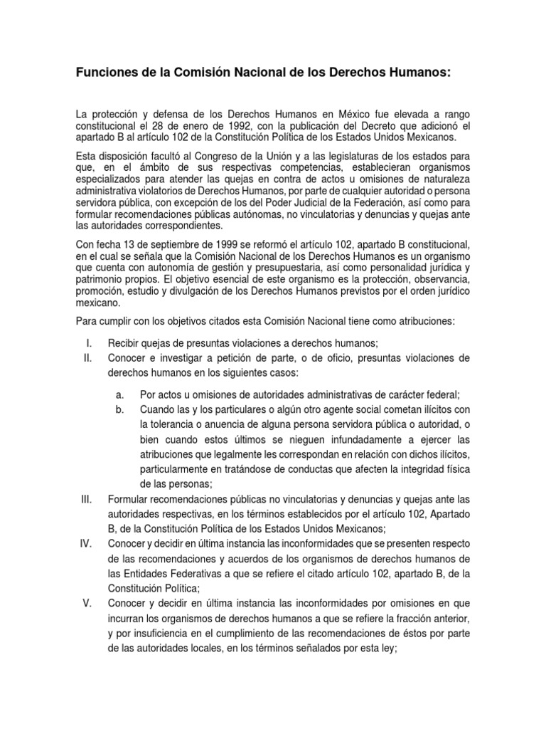 Funciones CNDH | Descargar gratis PDF | Justicia | Crimen y violencia
