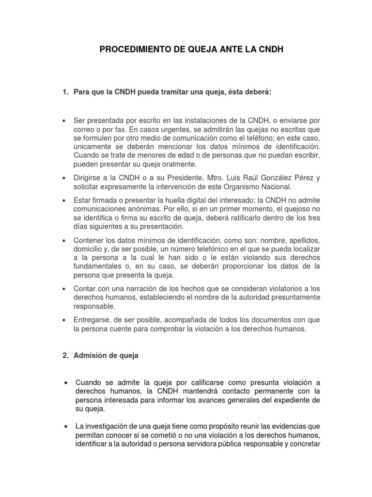 Procedimiento Quejas CNDH México | PDF | Gobierno | Justicia
