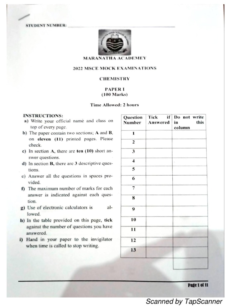 2022 Maranatha Chemistry Mock | PDF