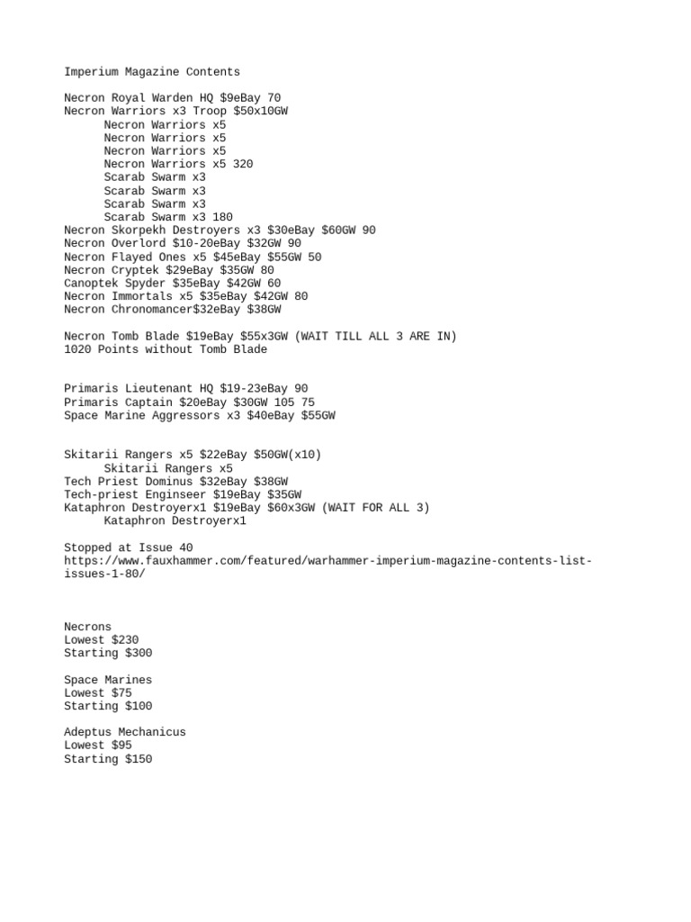 Imperium Magazine Content Breakdown | PDF