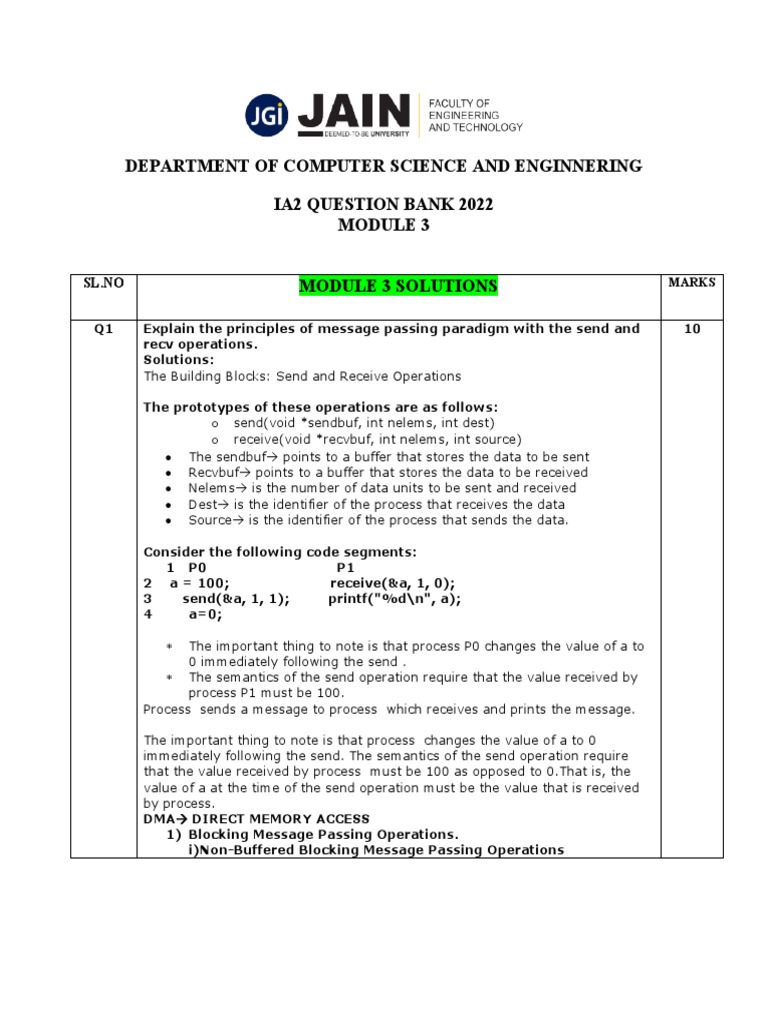 Module 3 Solutions PCS Ia2 Q.banks | PDF | Message Passing Interface | Integer (Computer Science)