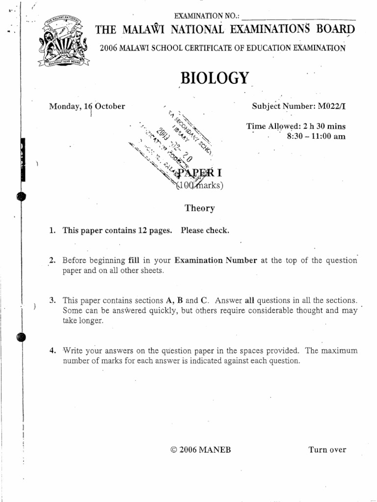 2006msce Bio Paper | PDF