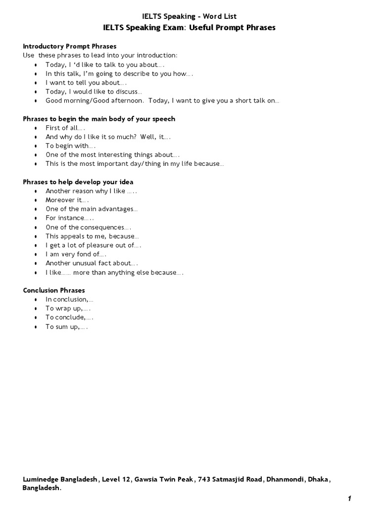 IELTS Speaking - List of Words | PDF | Advertising | Internet