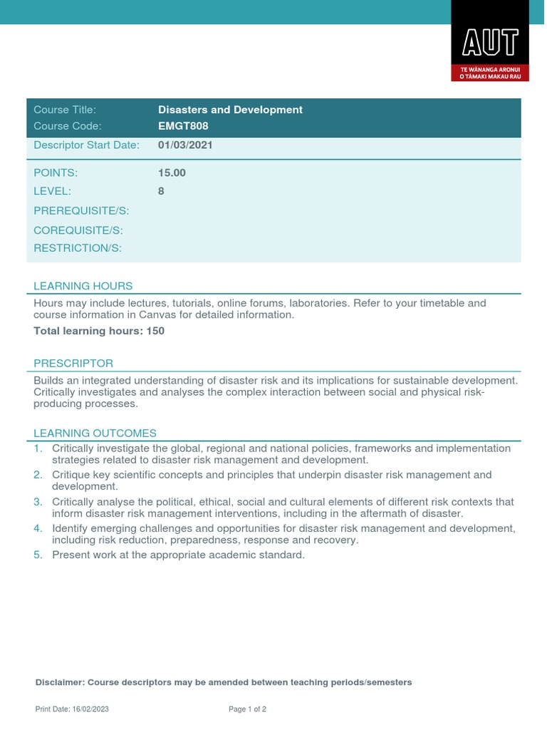 Course Disaster and Development | PDF | Disaster Risk Reduction | Risk