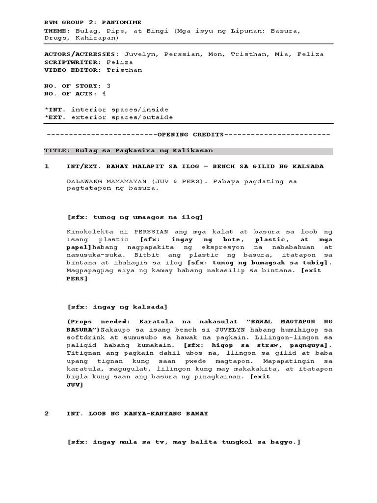 GROUP 2 PANTOMIME Script | PDF