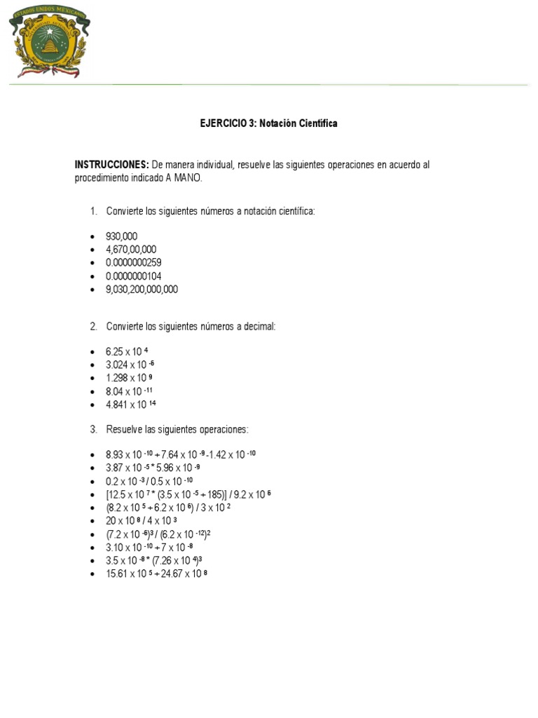 Ejercicio 3: Notación Científica | PDF | Métodos y materiales de enseñanza