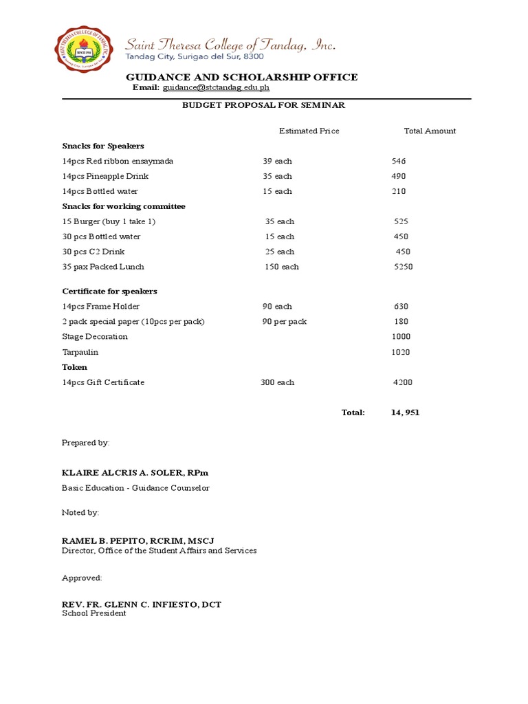 Budget Proposal For Seminar | PDF