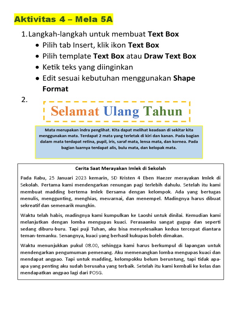 Aktivitas Imlek dan Pembuatan Text Box | PDF
