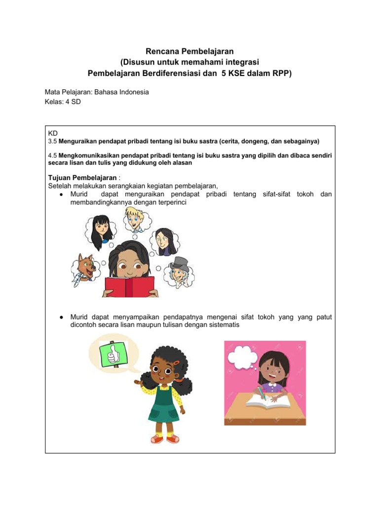 (A4) Contoh RPP SD Integrasi Pembelajaran Berdiferensiasi Dan 5 KSE | PDF | Karier & Perkembangan