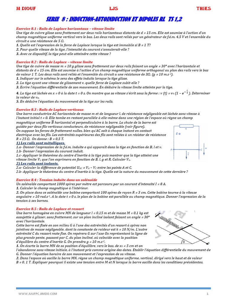 Induction et dipôles RL : Exercices pratiques | PDF | Résistance ...