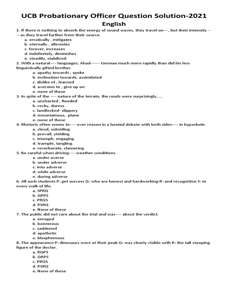 UCB Probationary Officer Question Solution | PDF