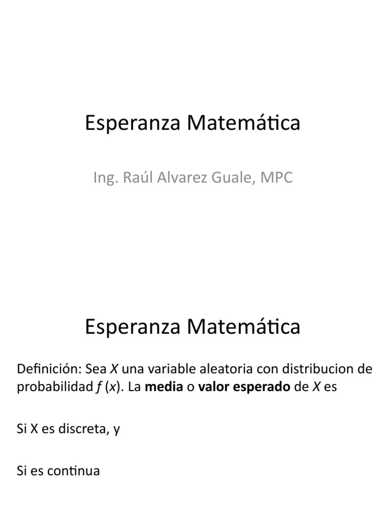 Esperanza Matemática y sus Aplicaciones | PDF | Valor esperado ...