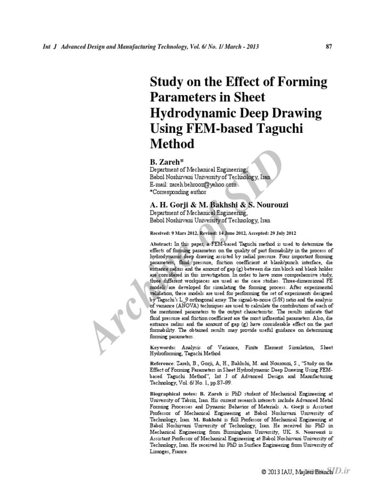Study On The Effect of Forming Parameters in Sheet Hydrodynamic Deep Drawing Using FEM-based ...