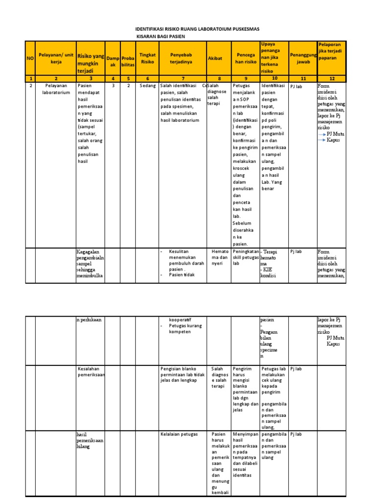 Identifikasi Risiko Lab | PDF