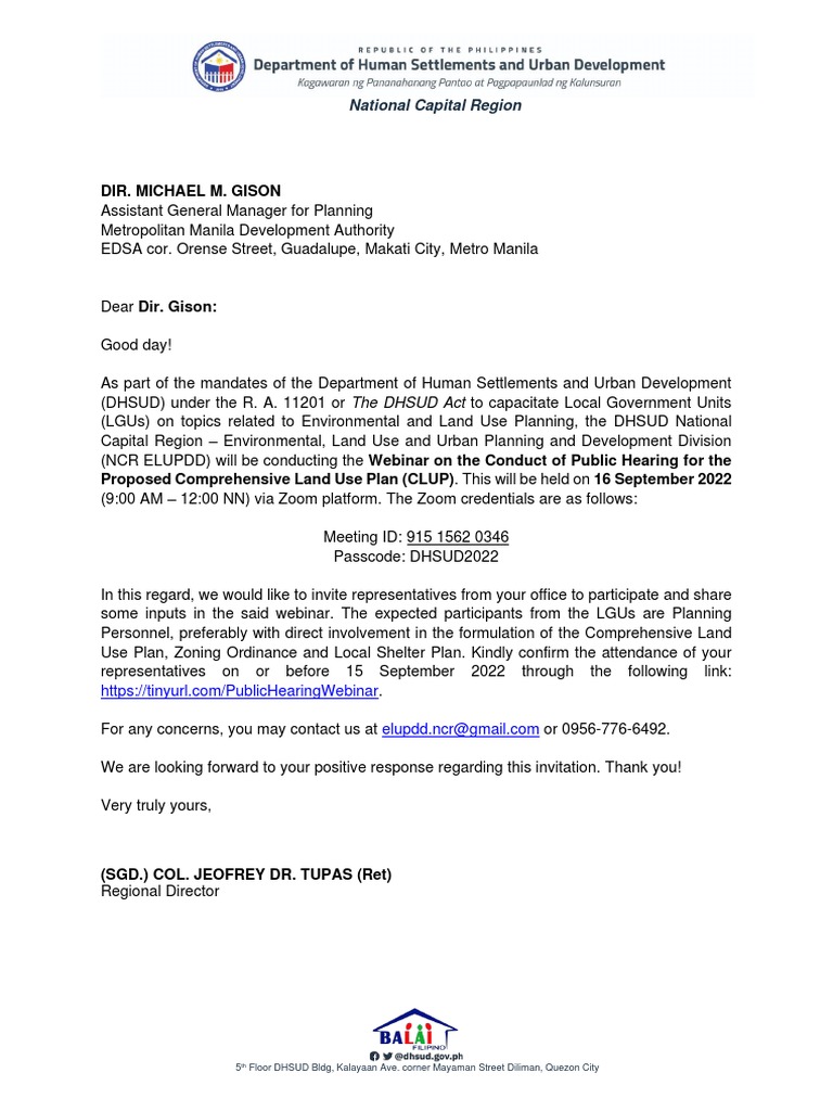 MMDA Invitation - Public Hearing Webinar | PDF | Metro Manila | Public ...