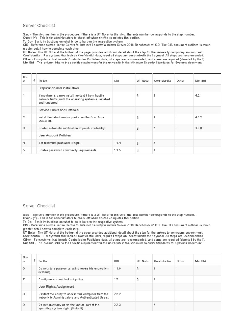 Server Checklist | PDF | Windows Registry | Group Policy