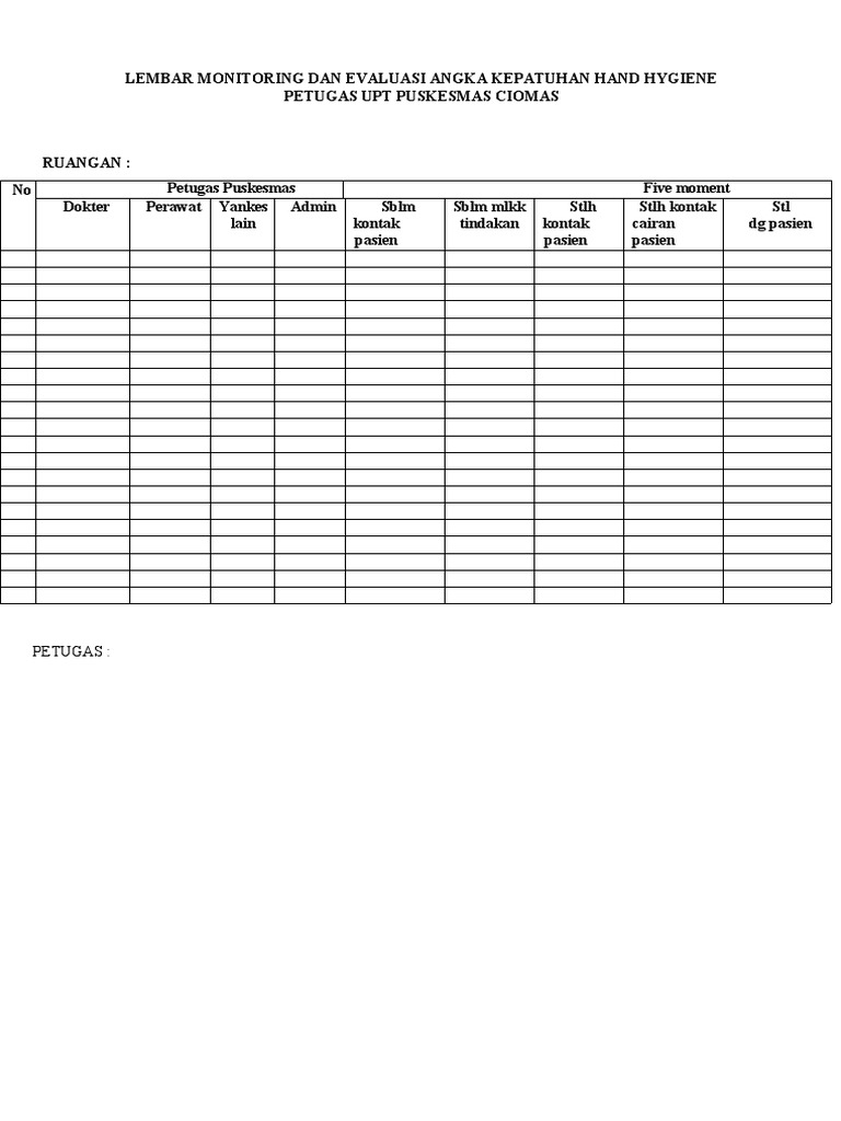 Lembar Monitoring Dan Evaluasi Angka Kepatuhan Hand Hygiene | PDF