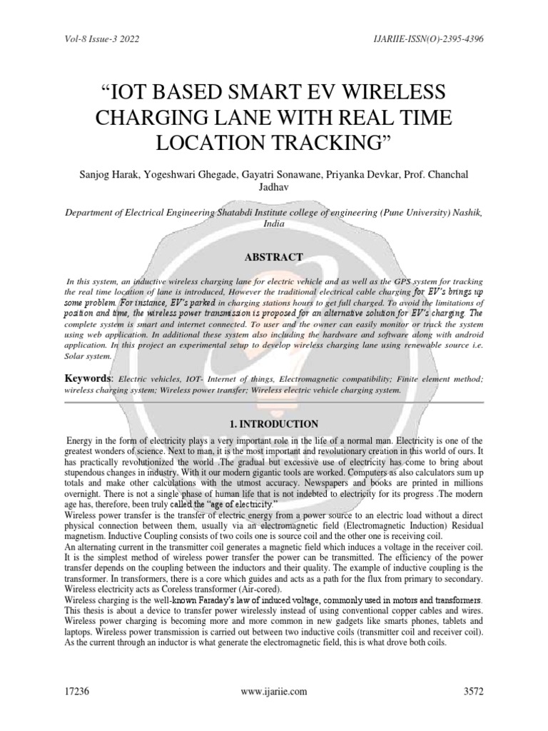 IOT BASED SMART EV WIRELESS CHARGING LANE WITH REAL TIME LOCATION ...