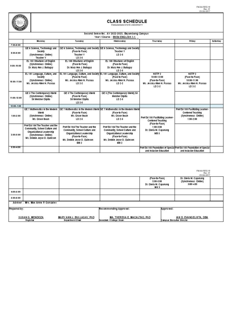2nd Sem 2022 2023 English and Filipino Class Schedules As of Feb 14 | PDF | Linguistics ...