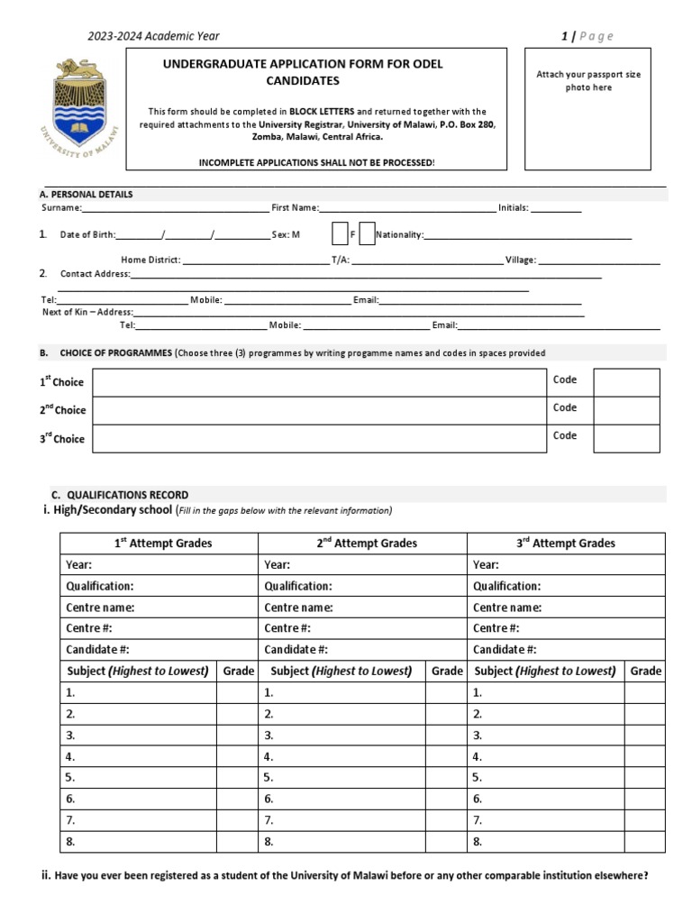UNIMA ODeL Application Form 2023 | PDF | Banks