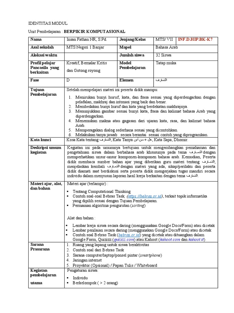 Modul Ajar Bahasa Arab - Taaruf | PDF | Karier & Perkembangan