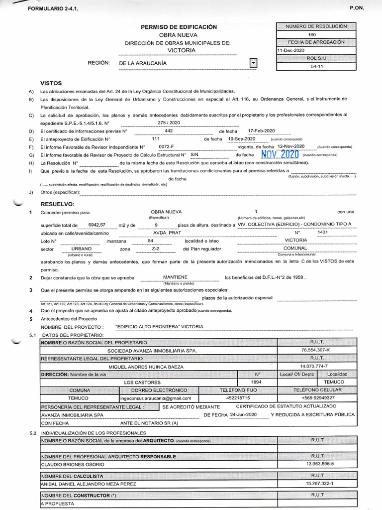 Permiso Edificacion Edificio Alto Frontera | PDF