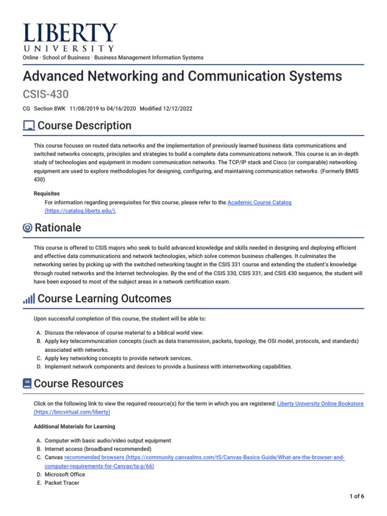 Advanced Networking and Communication Systems CSIS 430 CG | PDF | Computer Network | Internet ...