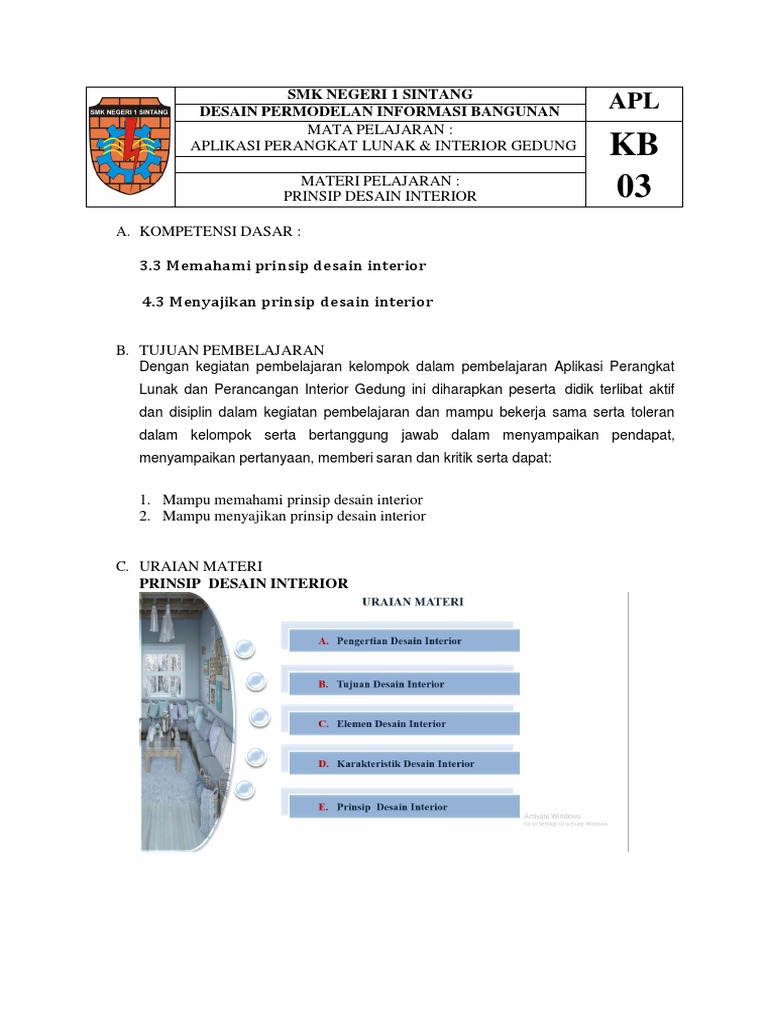 MODUL 3 KLS XI DPIB - Aplikasi Peangkat Lunak Dan Interior Gedung Kelas XI DPIB (Semester III) | PDF