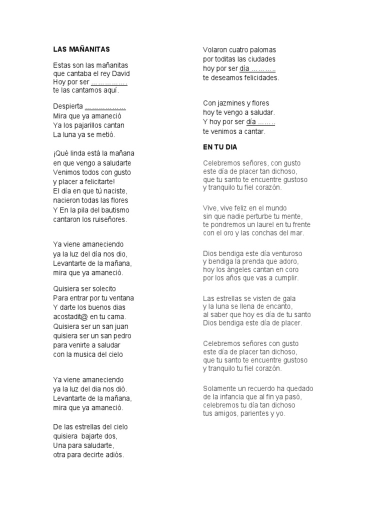 Letra Completa De Las Mañanitas Pdf