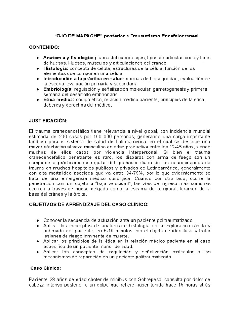 OJO de MAPACHE" Posterior A Traumatismo Encefalocraneal | PDF | Lesión ...