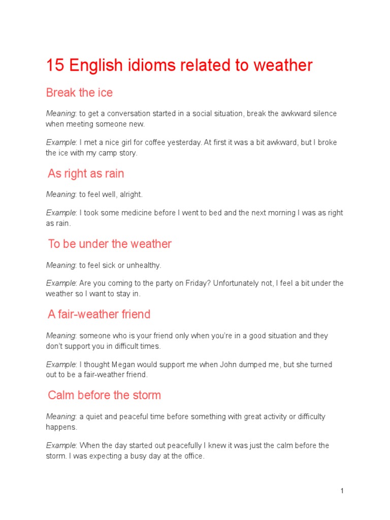 15 English Idioms Related To Weather | PDF