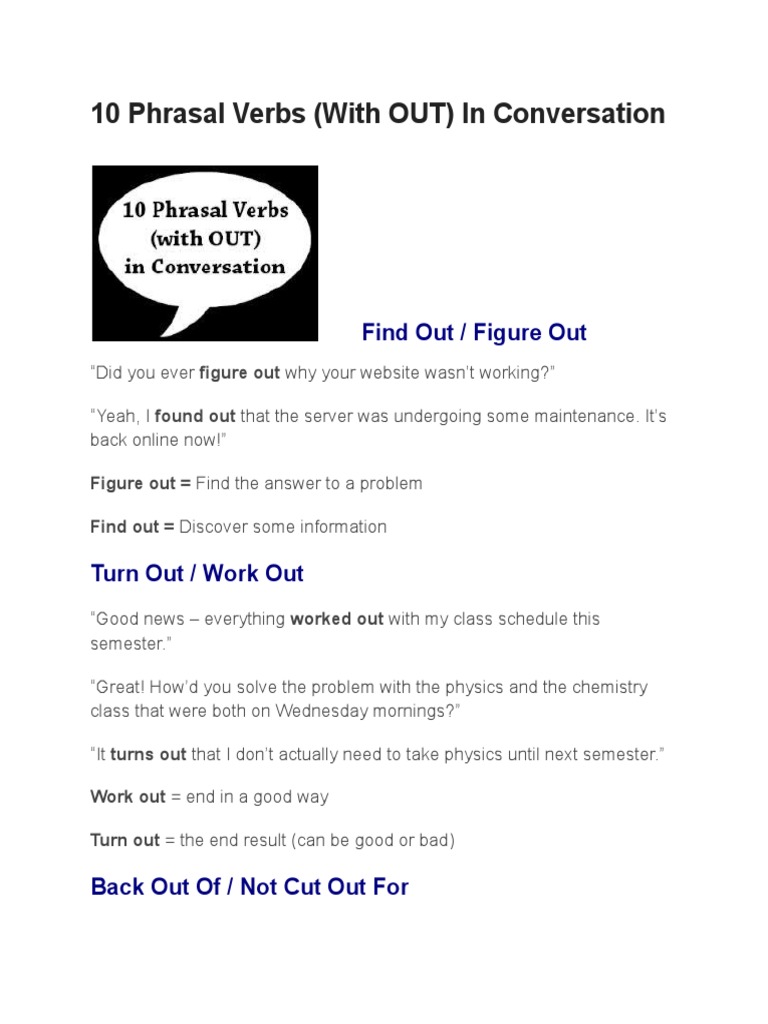 10 Phrasal Verbs (With OUT) in Conversation | PDF