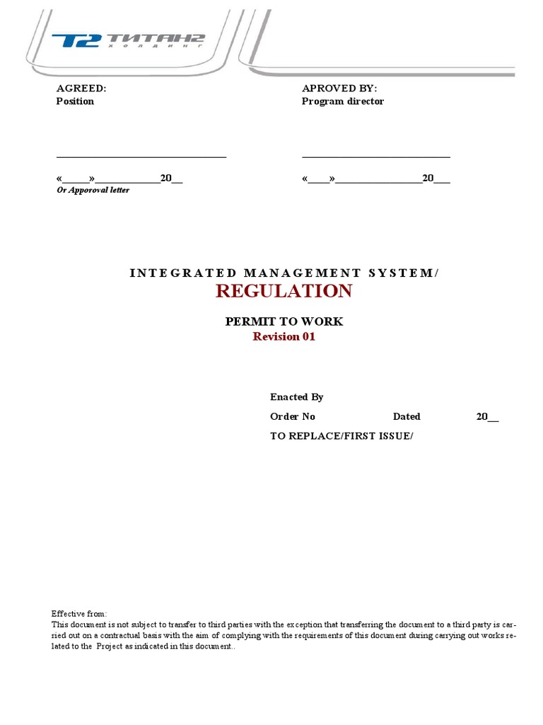 Permit To Work Regulation en | PDF | Occupational Safety And Health ...