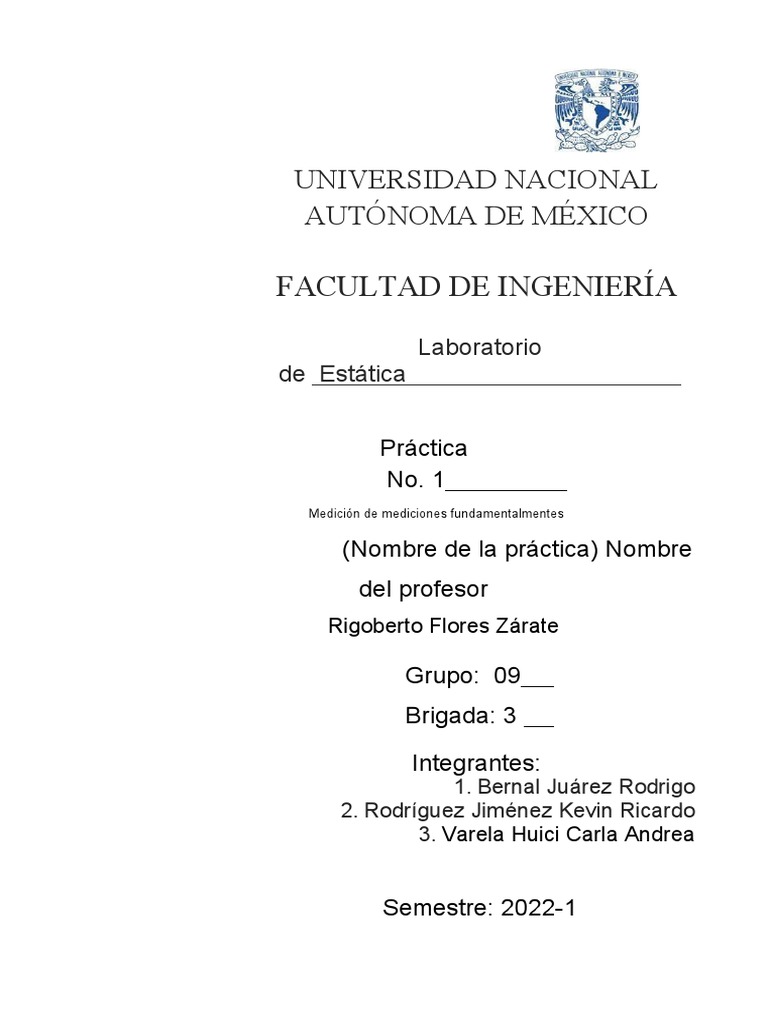 Práctica 1. Laboratorio de Estática 2 | PDF | Fuerza | Masa