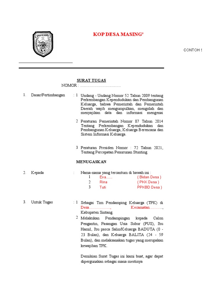 Contoh Surat Tugas TPK 2023 | PDF