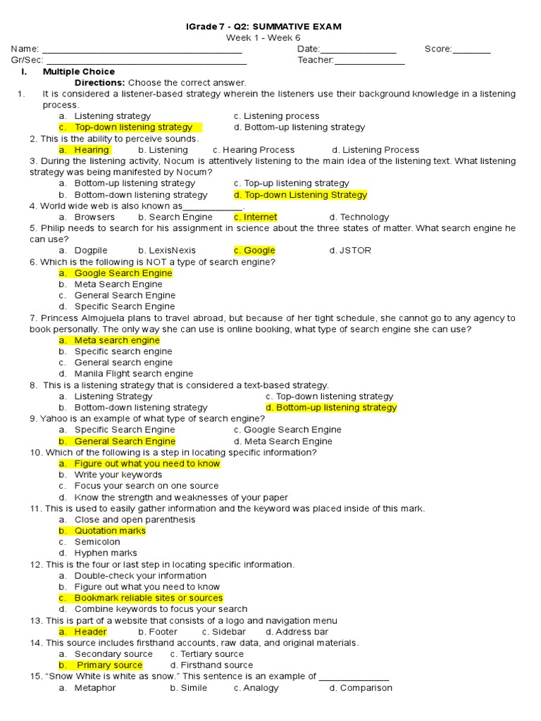 Summative Exam Answer Key | PDF | Top Down And Bottom Up Design | Computing
